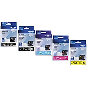 Brother LC103 Printer High Yield Cartridge Ink (2-Black-1-Cyan-Magenta-Yellow)