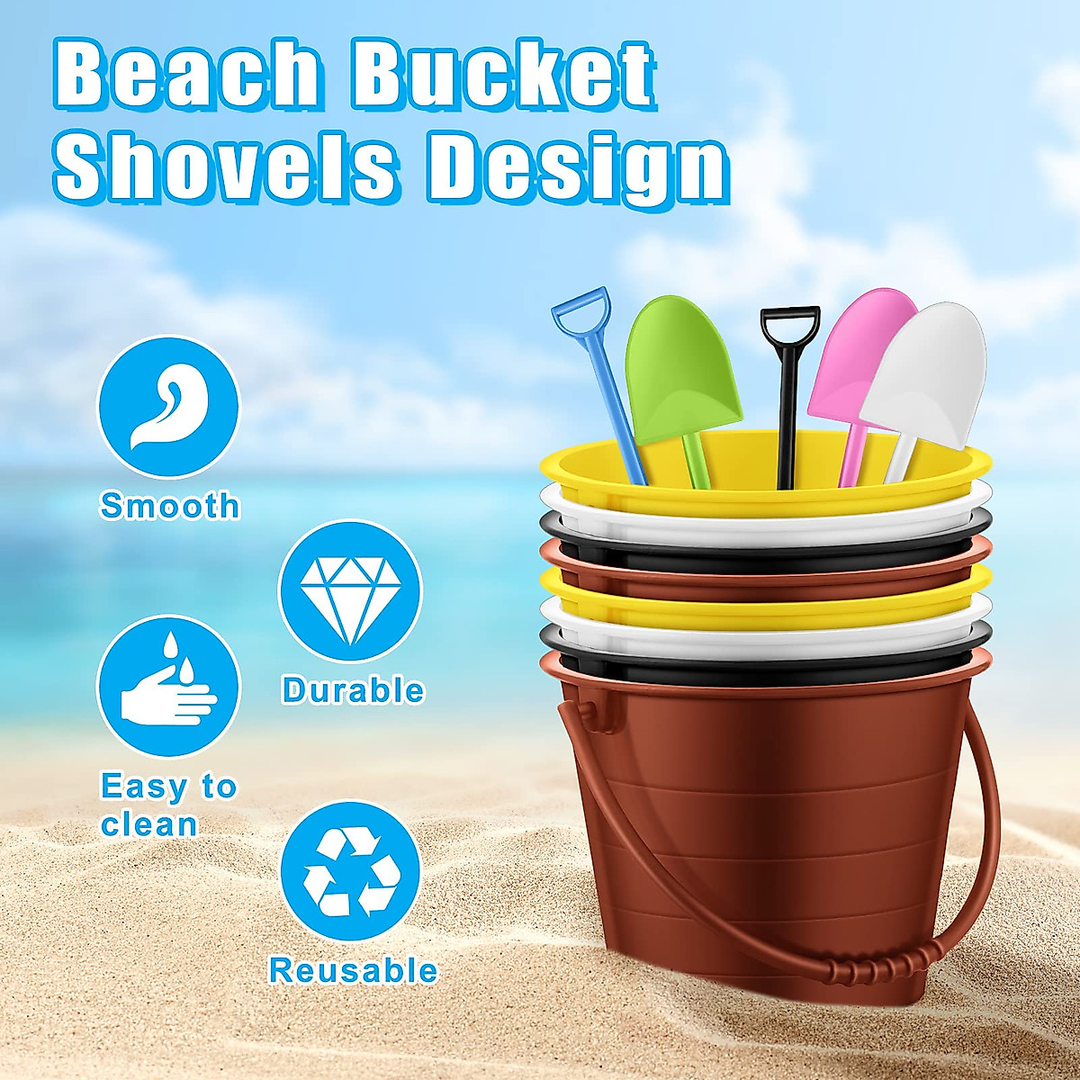 40 Pcs Bucket Cake Cups and Mini Shovel Spoons Set, Plastic Dessert Cups Summer Beach Themed Cupcake Bucket Colorful Ice Cream Yogurt Containers Holder with Scoops for Pudding Mousse DIY Baking