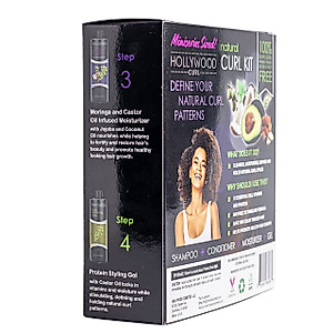 Hollywood Curl 4 Pack Natural Curl Styling Kit - Women and Men – Wavy and Frizzy Hair Control - w/Essential Oils, Vitamins, and Protein – Includes Shampoo, Conditioner, Curling Cream, and Styling Gel