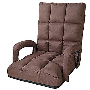 GYDJBD Folding Lounger Sofa Floor Chair Sofa Lounger Bed with Armrests and A Pillow, Six Positions of The Backrest Can Be Adjusted (Color : Brown)