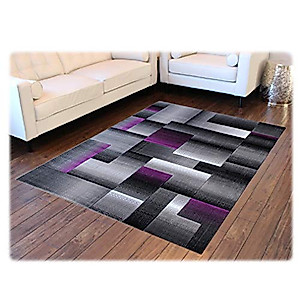 Masada Rugs, Modern Contemporary Area Rug, Purple Grey Black (5 Feet X 7 Feet)