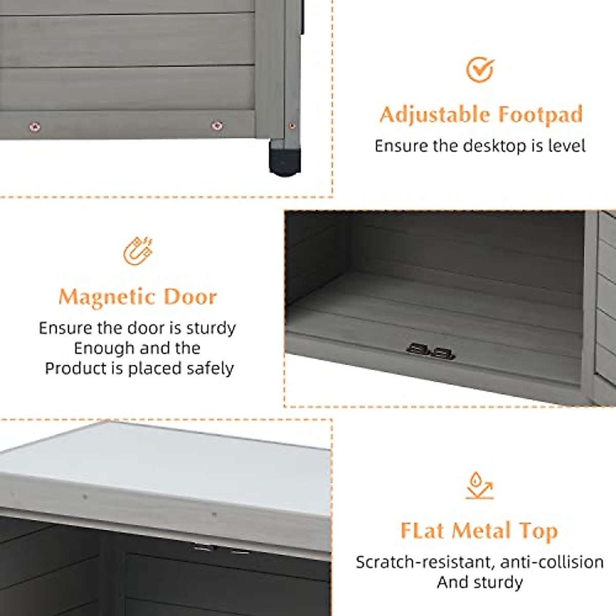 Outdoor Storage Cabinet & Potting Bench Table with Metal Top, Wooden Patio Furniture, Garden Workstation