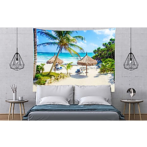 Loccor 9x6ft Tropical Beach Tapestry Backdrop Sea Landscape Deckchair Palm Hawaii Luau Bedroom Aesthetic Garden Classroom Home Wall Hanging Kids Adults Living Room College Dorm Apartment Decor