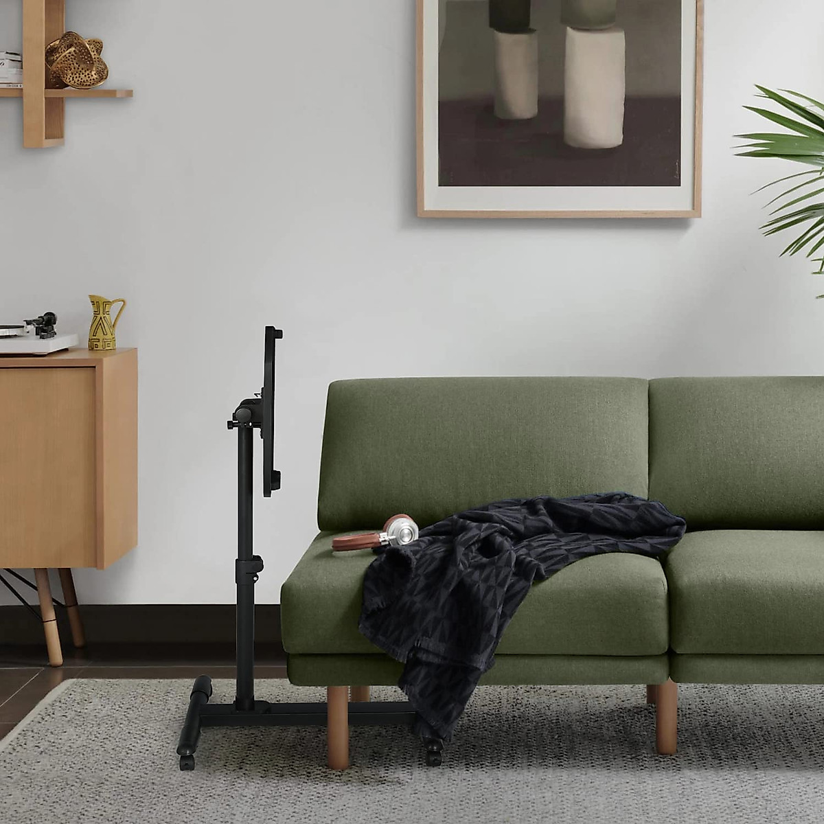 MoNiBloom Rolling Mobile Standing Desk 360° Rotatable Panel Adjustable Height 59''-89'' Portable Overbed Laptop Sofa Table Cart with Wheels for Offices Home Medical, Black