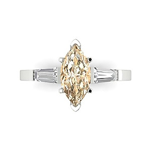 Clara Pucci 2 ct Marquise cut 3 stone Solitaire Natural Brown Morganite Engagement Promise Anniversary Bridal Ring 18K White Gold 8.5