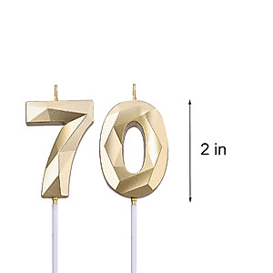 2 inch Gold 70 Birthday Candles, 3D Diamond Number 70 Cake Topper for Men Women Birthday Party Decorations Theme Party