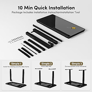 BANTI Electric Standing Desk with Drawers, 48 inch Whole-Piece Glass Desktop, Height Adjustable Stand up Sit Stand Home Office Ergonomic Workstation, Black Tabletop