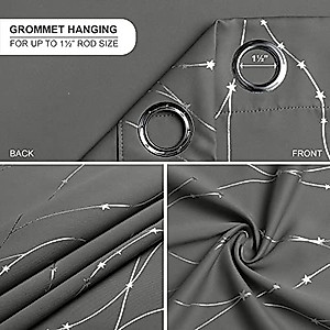 SMILE WEAVER Blackout Curtains for Living Room 63 Inches Long 2 Panels,Room Darkening Curtains Grommet Noise Reducing Thermal Insulated Window Treatment Star Drapes for Kids' Bedroom(Grey,52Wx63L)