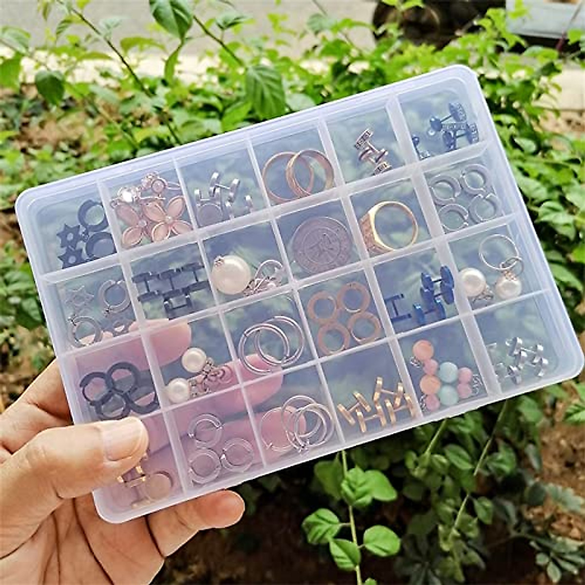4PCS Clear Plastic Organizer Box, 24 Grids Jewelry Dividers Storage Container DIY Parts Storage Box for Bead, Rings, Jewelry,Screws, Handicrafts