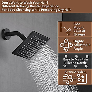 SHOYELA Thermostatic Shower System Matte Black, Push Button Diverter Shower Faucet with 2 in 1 Handheld, Ceiling Mount 12 Inch Shower Head with 6 Inch Wall Mount Shower Head
