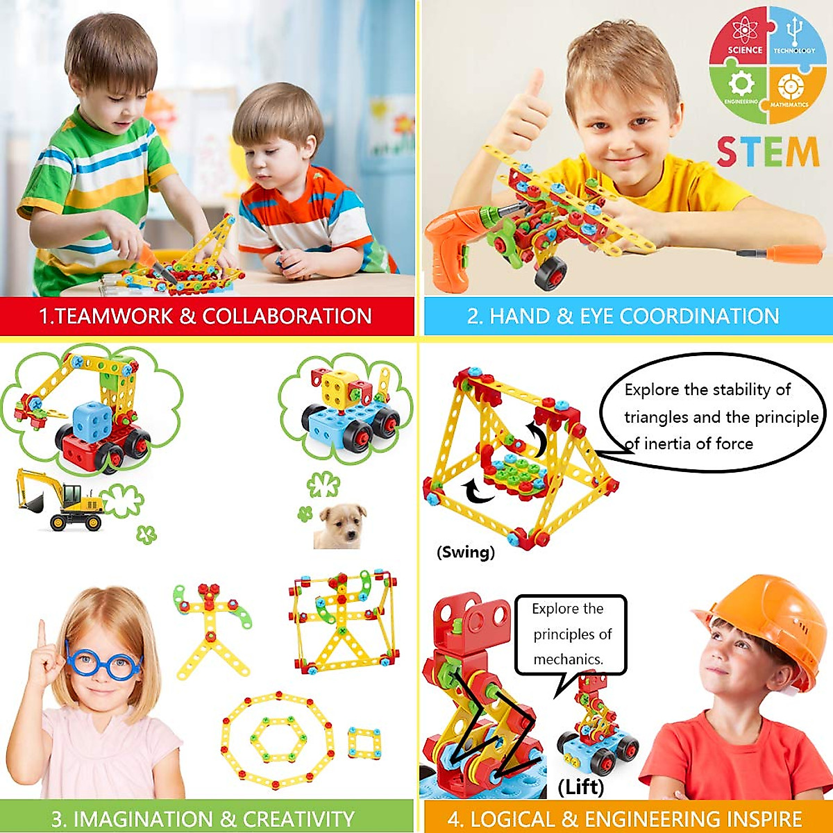 COUOMOXA Building Toys, 404 Pieces STEM Toys Kit Creative Construction Engineering Learning Set for 5, 6, 7, 8+ Year Old Boys&Girls Best Toy Gift for Kids |Take-A-Part Building Blocks