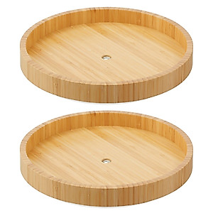 mDesign Bamboo Lazy Susan Turntable Food Storage Container for Cabinets, Pantry, Refrigerator, Countertops, Spinning Organizer for Spices, Condiments - 9" Round - Echo Collection - 2 Pack - Natural
