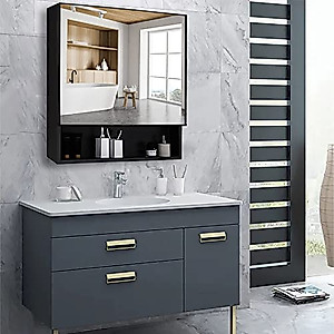 prosfalt 23.6 x19.6 Mirrored Medicine Cabinet, Space Aluminum Wall Mounted Bathroom Storage, Water and Rust Resistant, Recess Mount - Black Black