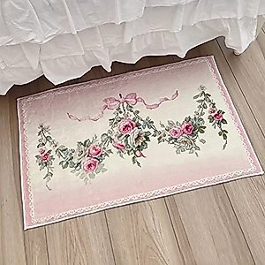 BOOMLATU Roses Flowers and Bow-Knot Indoor Front Door Mats for Entrance Door Rug,Machine Washable Non Slip Romantic Powder Fluffy Fuzzy Soft Area Rug Kitchen Rug 19.6x31.4in