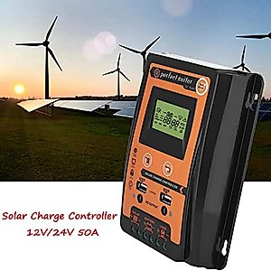 DIGISHUO MPPT Solar Charge Controller, 12V/24V 50A Solar Panel Battery Regulator Charge Controller Dual USB LCD Display Solar Power Battery Charger Controller