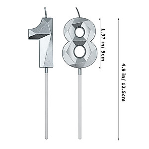 18th & 81st Birthday Candles for Cake, Silver Number 18 81 3D Diamond Shaped Candle Birthday Decorations Party Supplies for Girls, Boys, Women or Men