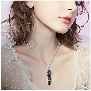 Crystal Necklaces for Women, Flower Wrapped Black Obsidian Crystal Point Pendant Necklace, Healing Crystal Stone Necklace for Spiritual