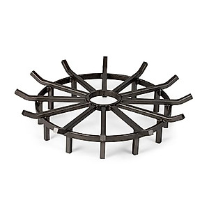 Ash & Ember 28" Wagon Wheel Fire Grate, High-Efficiency Smoke-Free Fireplace Log Grate, Decorative Wood Burning Lifted Grate Pit, Sandblasted Steel with Light Oil Coating