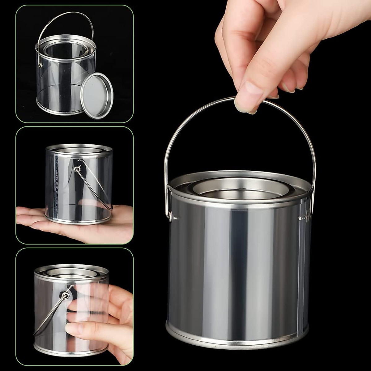 Mautacly Paint Bucket Clear Bucket with Metal and Handle Decorative Clear Plastic Bucket Storage Clear Paint Can 8 Pack