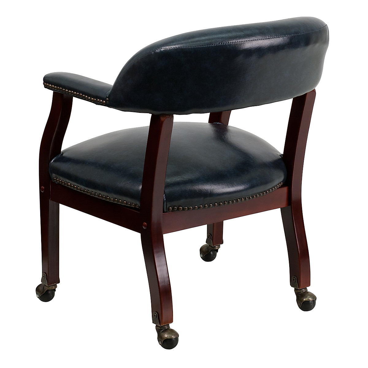 Flash Furniture Sarah Navy Vinyl Luxurious Conference Chair with Accent Nail Trim and Casters