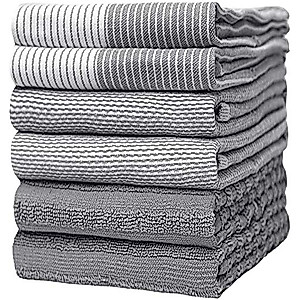 Premium Kitchen Towels (20”x 28”, 6 Pack) | Large Cotton Kitchen Hand Towels | Dish Towels | Flat & Terry Towel | Kitchen Towels | Highly Absorbent Tea Towels Set with Hanging Loop | Gray