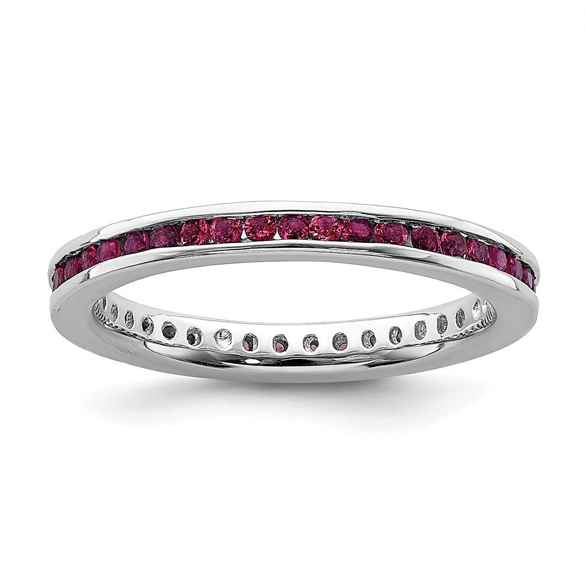 Solid 925 Sterling Silver Stackable Created Ruby Ring Eternity Band Size 9