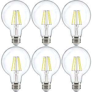 Sunco 6 Pack G25 Globe Light Bulbs LED Edison Vanity Light Bulbs, CRI90 3000K Warm White, Dimmable, 5W=60W, Clear Vintage Filament Globe, 500 Lumens, E26 Base Indoor Outdoor Clear UL