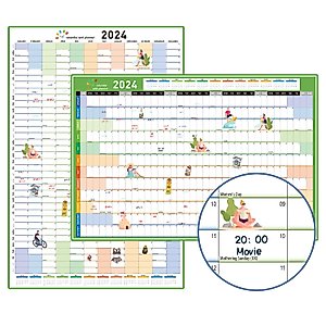 Ziphius Large Dry Erase Calendar for Wall - 12 Month Horizontal/Vertical Blank Calendar Planner, 24" x 36", Erasable & Reusable, Great Layout Whiteboard Calendar Dry Erase for Home, Office, and School