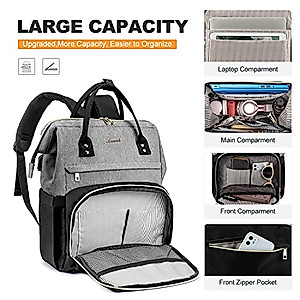 LOVEVOOK Laptop Backpack for Women Fashion Business Computer Backpacks Travel Bags Purse Doctor Nurse Work Backpack with USB Port, Fits 15.6-Inch Laptop Grey Black