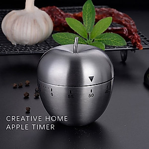 Wailicop Apple Kitchen Timer Stainless Steel Mechanical Rotating 60 Minute Alarm Timer Count Down Timer for Learning, Cooking, Cosmetic Applications, Baking, Exercise