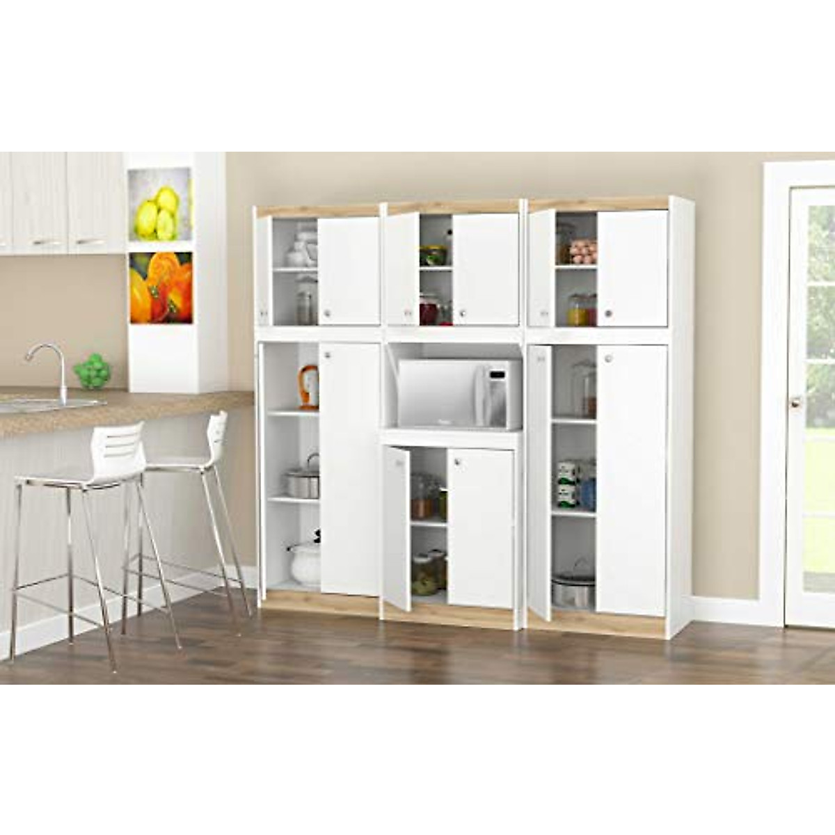 Inval Galley 3-Piece Kitchen Storage System, White and Vienes Oak