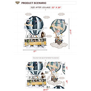 SENGTER Animals Travel Around The World Wall Stickers Cute Posters Hot Air Balloon Wall Decals Animal Stickers Kids Wall Decor Wall Murals Wall Decorations for Living Room Bedroom Nursery Decor