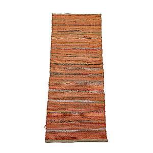 Chardin home Jute & Rust Cotton Rags Runner Rug. Boho Farmhouse Country Home Decor Long Rug Reversible mat | 2x5 feet Orange/Jute