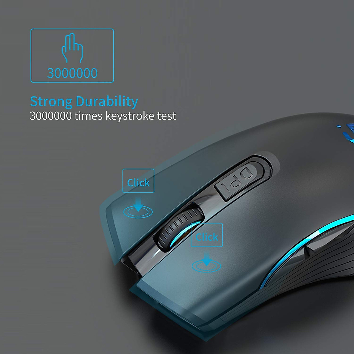 NYIEFADA Bluetooth Wireless Mouse for Laptop, LED Rechargeable Silence Computer Mice with Side Buttons Supports 2 Devices 3 DPI for HP/Dell/Win8/10/Mac