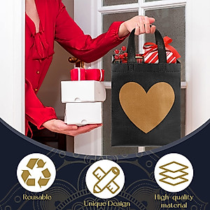 LEIFIDE 24 Pcs Heart Gift Bags with Shiny Gold Heart Print Non Woven Reusable Gift Bags for Wedding Bridesmaid Birthdays Bridal Showers Engagements Anniversaries 8 x 4 x 10 Inch (Black, Gold)