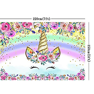 HUAYI 7x5ft Unicorn Party Wall Decorations Rainbow Baby Shower Flowers Birthday Dessert Table Banner Photo Booth phonecall Photography Backdrop Background for Photo Studio w-1769
