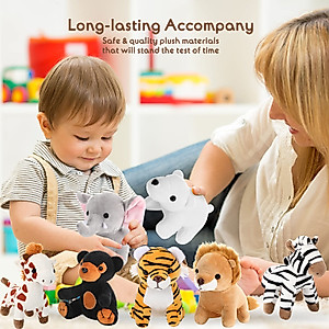 7 Pieces Plush Safari Animals 4.72 Inches Jungle Stuffed Animal Set Includes Plush Giraffe Tiger Lion Bear Elephant Zebra for Zoo Animal Themed Parties Teacher Student Achievement Award