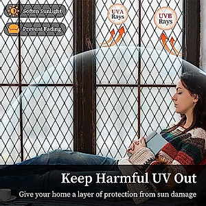 FEOMOS Window Privacy Film, Frosted Glass Window Film, Static Cling Window Tint for Home Décor & Anti UV, Black Lattice Sun Blocking Window Covering 17.3x78.7 inches