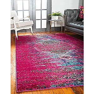 Unique Loom Vita Collection Saturated Over-Dyed Traditional Gradient Area Rug, 4 ft x 6 ft, Fuchsia/Light Blue