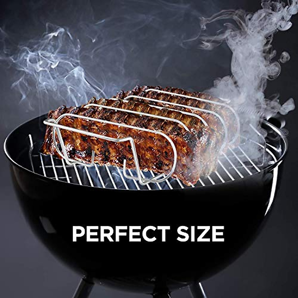 LINELAX Rib Rack, Stainless Steel Roasting Stand, Holds 4 Ribs for Grilling Barbecuing & Smoking - BBQ Rib Rack for Gas Smoker or Charcoal Grill