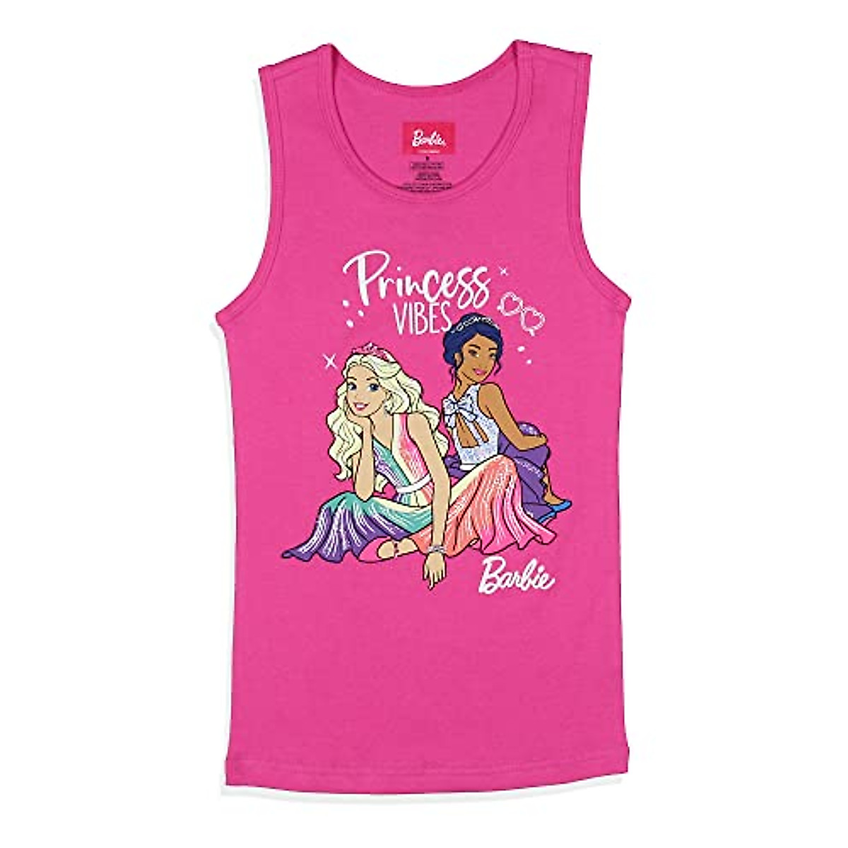 INTIMO Barbie Girls' Princess Vibes Characters Sleep Pajama Set Tank Top Shorts (10) Multicolored