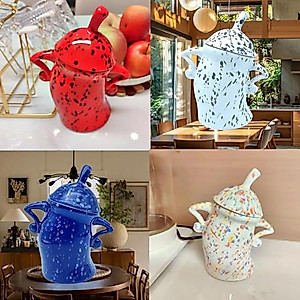 Qiukuicaoben Canister With Attitude Ceramic,Teapot with Attitude, Cute Ceramic Jar With Lid, Ceramic Jars with Lids for Kitchen, for Coffee Sugar and Spices Storage Container (Blue+White3)