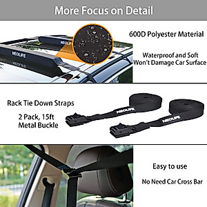 WONITAGO Soft Roof Rack Pads with Single Wrap-Rax Straps and Storage Bag, Universal Car Roof Rack for Surfboard, Kayak, SUP Paddleboard, Canoe, 28" (Pair)