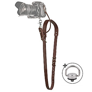 Leather Camera Strap for One Camera - Professional Single Leather Harness Shoulder Strap Quick Release Gear DSLR/SLR