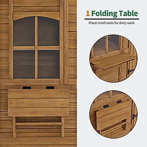 MCombo Outdoor Storage Cabinet, Outside Wooden Storage Cabinet with Waterproof Asphalt Roof and 3 Shelves, Tall Tool Shed with 1 Foldable Table for Yard, Garden, Patio, Lawn 1815