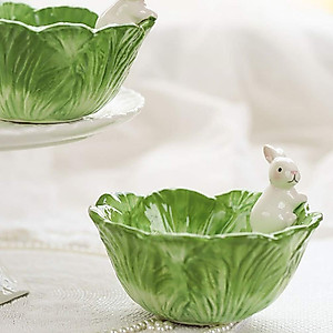 DOITOOL Easter Bunny Candy Dish Ceramic Easter Rabbit Candy Bowl Cabbage Shaped Easter Fruit Salad Dessert Bowl Snack Serving Bowl Easter Bunny Home Decoration (Green)