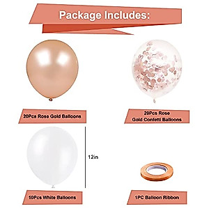 50Pcs Rose Gold Confetti Latex Balloons, 12 inch White Rose Glod Confetti Balloons with for Birthday Party Wedding Bridal Shower Decorations