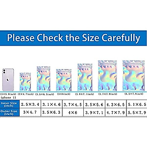 100 Pack Resealable Smell Proof Bags Mylar Bags Aluminum Foil Packaging Plastic Bag,Small Mylar Storage Bags for Candy,Jewelry,Party,Holographic Rainbow Color (3 x 4.7 inch)