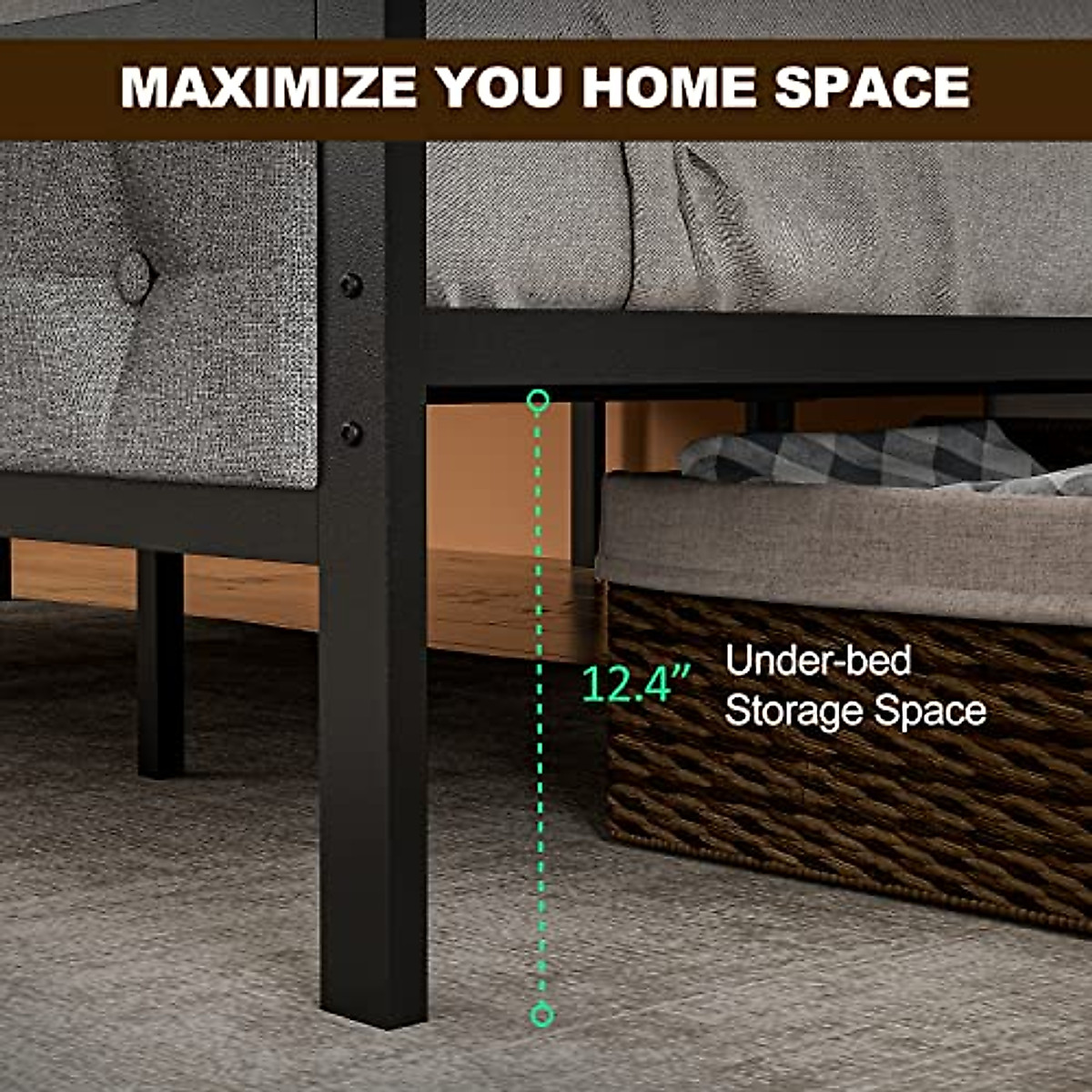 IKIFLY Metal California King Size Bed Frame with Upholstered Linen Headboard Footboard, Mattress Foundation, Heavy Duty Metal Slats, Easy Assembly, No Box Spring Needed - Light Grey/Cal King