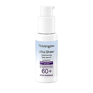 Neutrogena Ultra Sheer Moisturizing Face Serum with Vitamin E & SPF 60+, All Day Facial Sunscreen Serum with Broad Spectrum UVA/UVB Protection, Fragrance-Free, Oxybenzone-Free, 1.7 oz